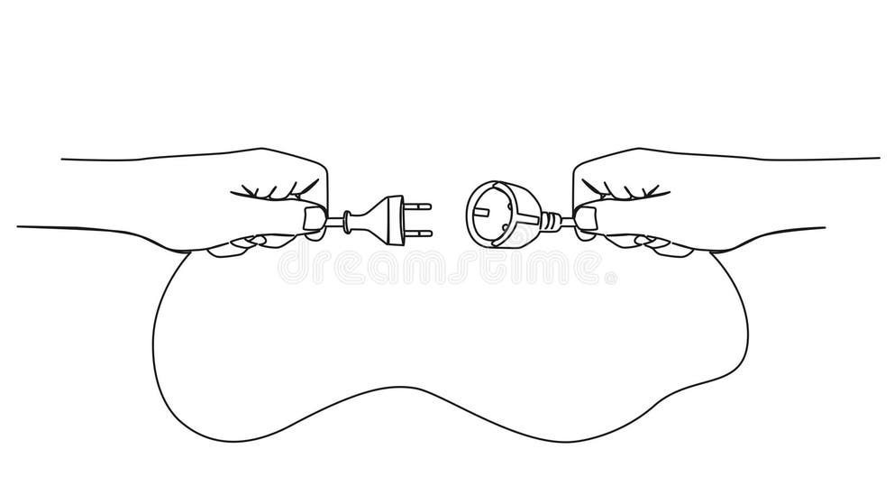 Single Line Drawing of Hands Holding Extension Cord Stock Vector ...