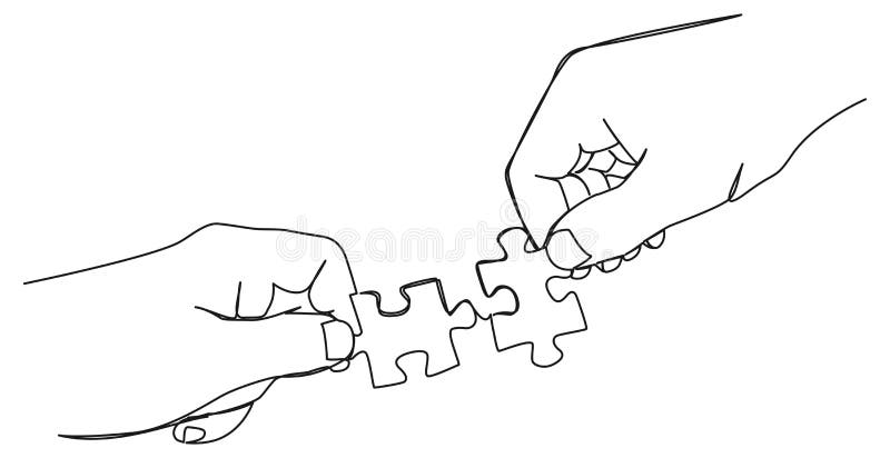 Single Line Drawing of Hands of Two People Connecting Puzzle Pieces ...