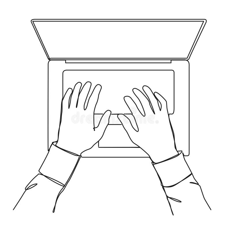 Single Line Drawing of Hands Typing on Laptop Computer Keyboard Stock ...