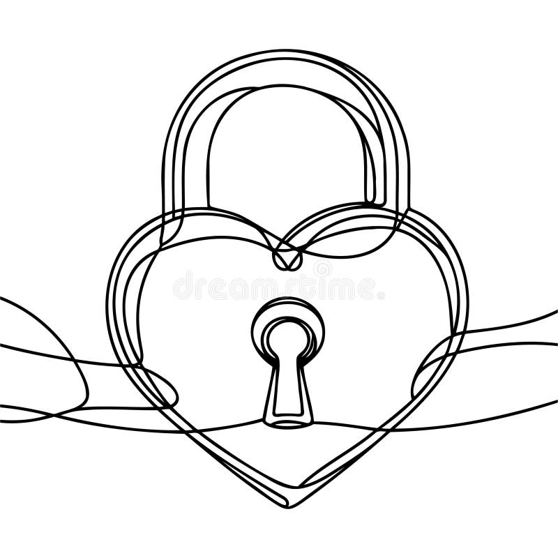 Single Line Drawing of a Heart-shaped Security Lock with a Key Hole ...