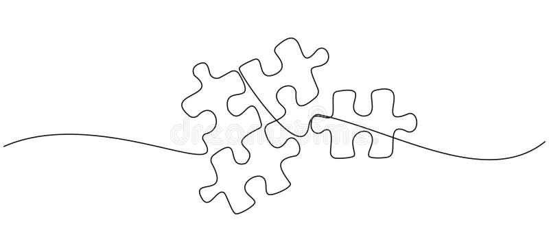 Single Line Drawing of Jigsaw Puzzle Pieces Stock Vector - Illustration ...