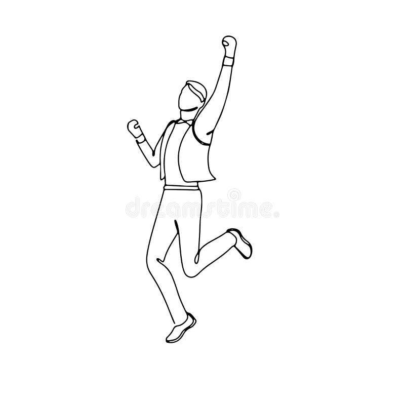 Single Line Drawing of Jumping Man. Linear Hand Drawn Doodle Stock ...