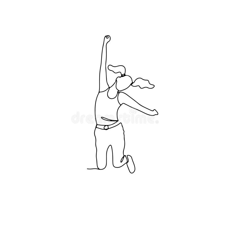 Single Line Drawing of Jumping Woman. Linear Hand Drawn Doodle Stock ...