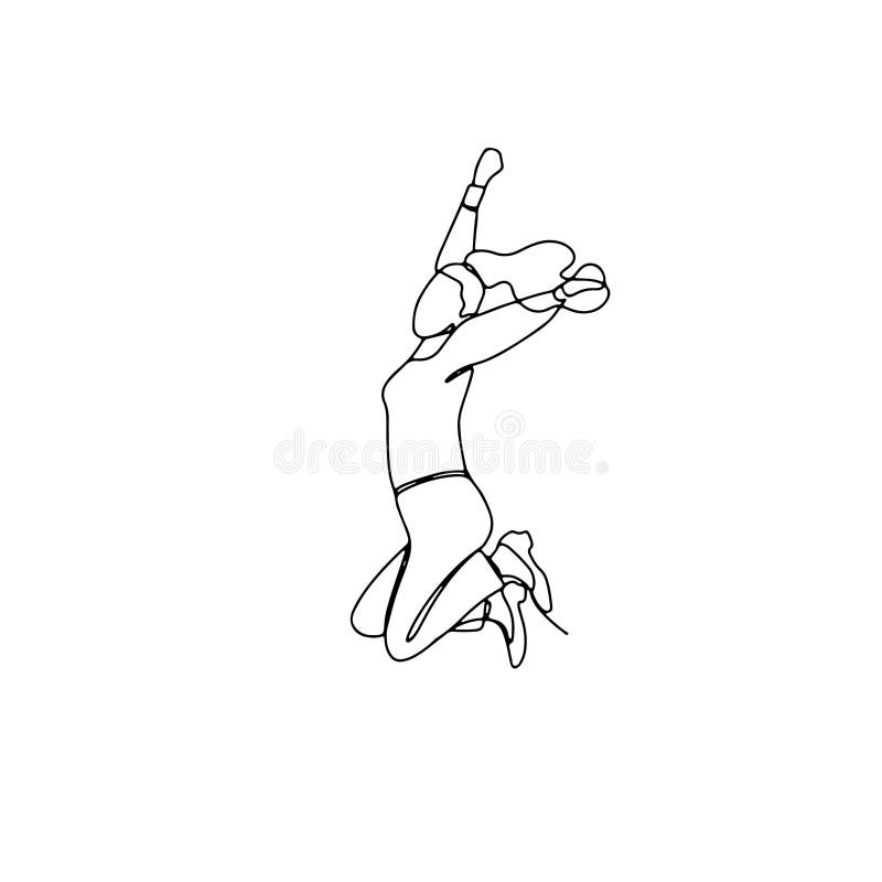 Single Line Drawing of Jumping Woman. Linear Hand Drawn Doodle Stock ...