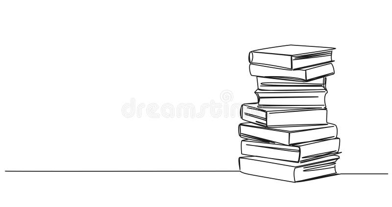 Single Line Drawing of Large Stack of Books Stock Vector - Illustration ...