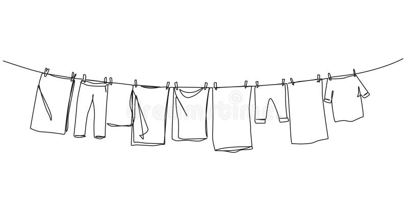 Single Line Drawing of Laundry on Clothesline Stock Vector ...