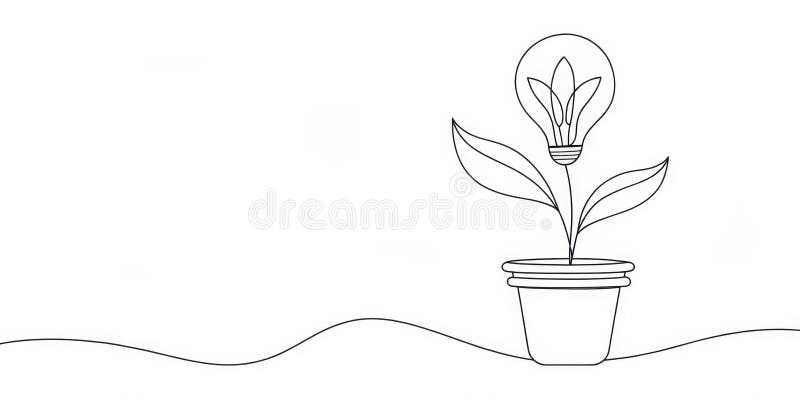Single-line Drawing of a Lightbulb Plant Growing in a Pot. Generative ...
