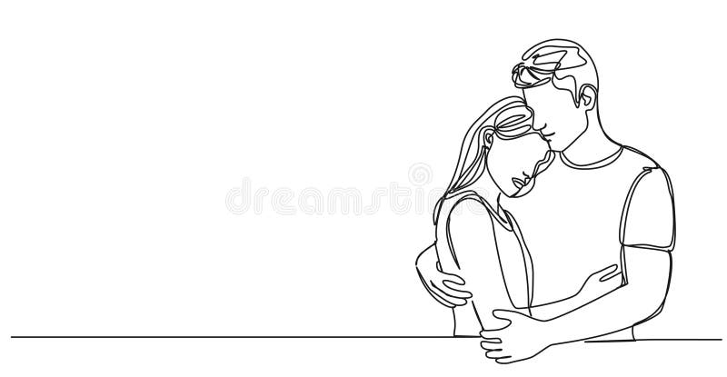 Single Line Drawing of Man and Woman Tenderly Embracing Each Other ...