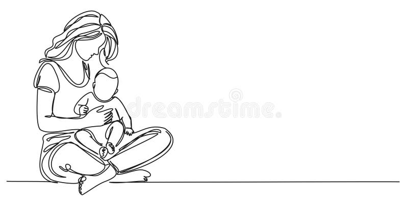 Single Line Drawing of Mother with Toddler on Her Lap Stock ...
