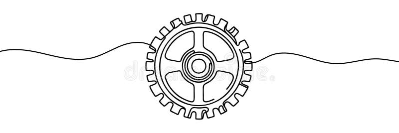 Single Line Drawing with One Gear. One Continuous Line Illustration of ...