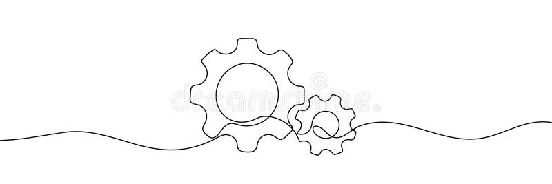 Single Line Drawing with One Gear. One Continuous Line Illustration of ...
