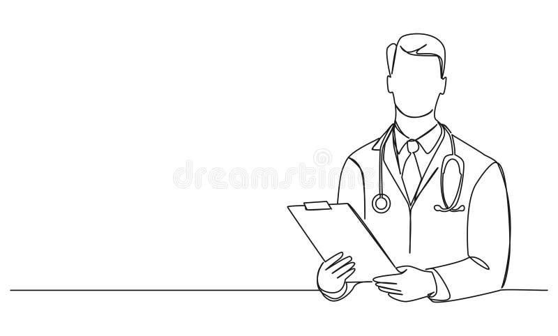 Single Line Drawing of Physician with Stethoscope and Clipboard Stock ...