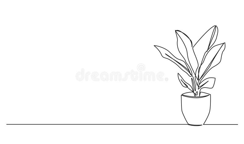 Single Line Drawing of Potted Plant Stock Vector - Illustration of ...