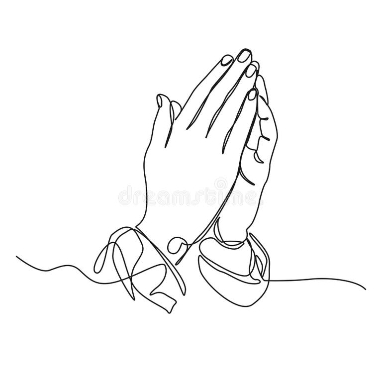 Single Line Drawing of Praying Hands Stock Illustration - Illustration ...