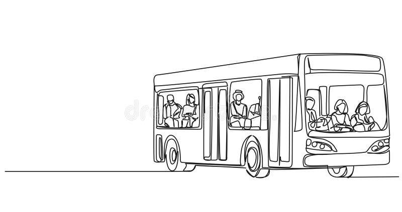 Single Line Drawing of Public Bus Stock Vector - Illustration of line ...