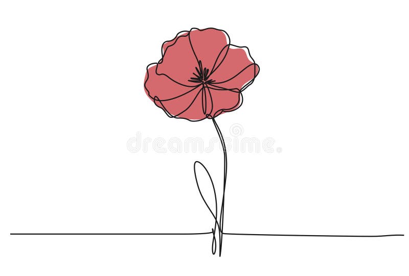 Single Line Drawing of Red Wild Flower Stock Vector - Illustration of ...