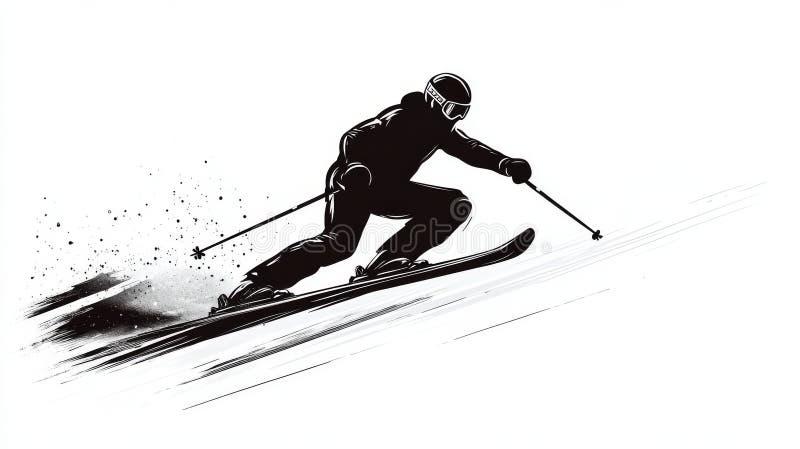 A Single Line Drawing of a Skier on a Mountain Slope Stock Illustration ...