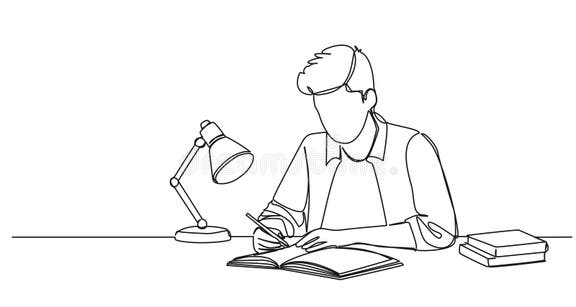Single Line Drawing of Student Doing Homework Stock Vector ...