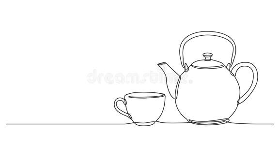 Single Line Drawing of Teapot and Cup of Tea Stock Illustration ...