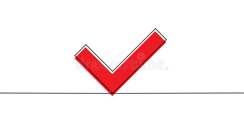 A Single Line Drawing of a Tick. a Bold Red Check Mark Drawn in a ...