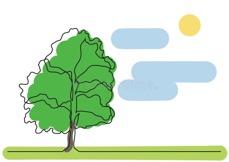 Single Line Drawing of Tree Stock Vector - Illustration of drawn, leaf ...