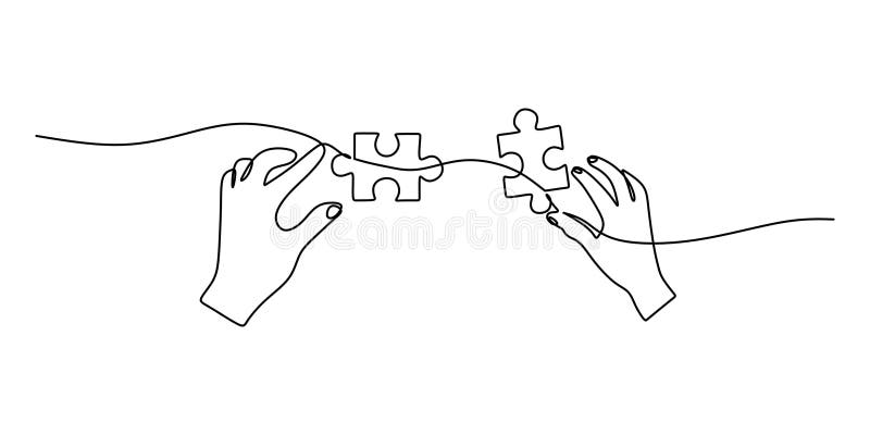 Single Line Drawing Two Hands Puzzle. Holding Teamwork Connection ...