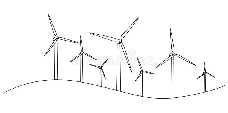 Single Line Drawing of Wind Farm Stock Illustration - Illustration of ...