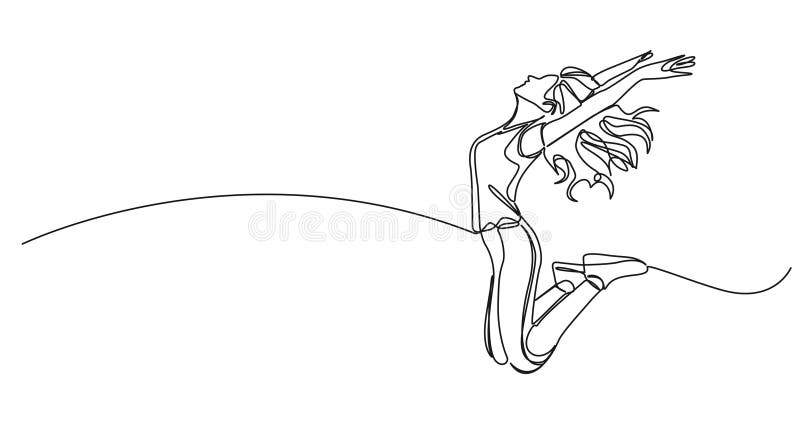 Single Line Drawing of Woman Jumping Up in Joy Stock Illustration ...