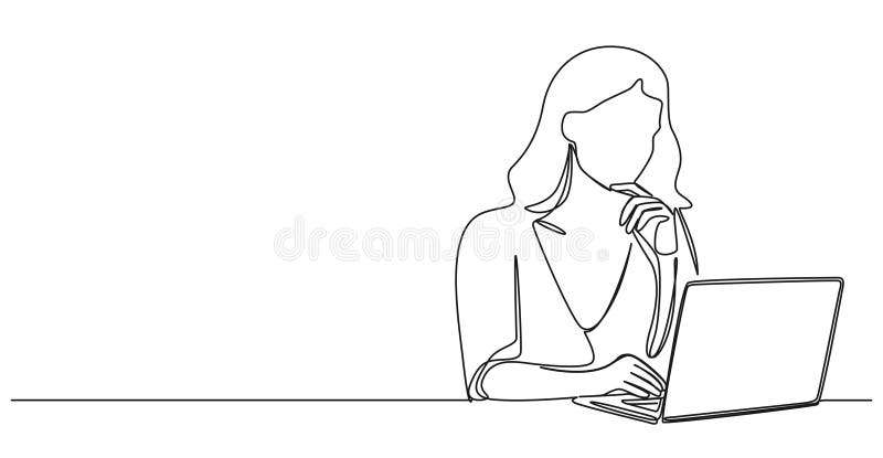 Single Line Drawing of Woman Using Laptop Computer Stock Vector ...