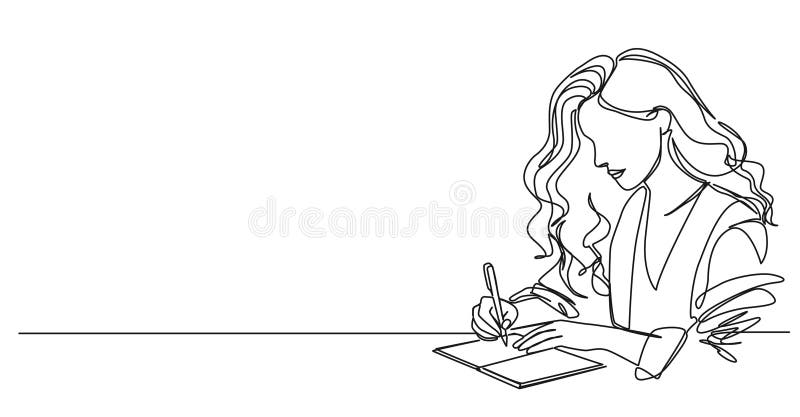 Single Line Drawing of Woman Writing in Journal or Diary Stock ...