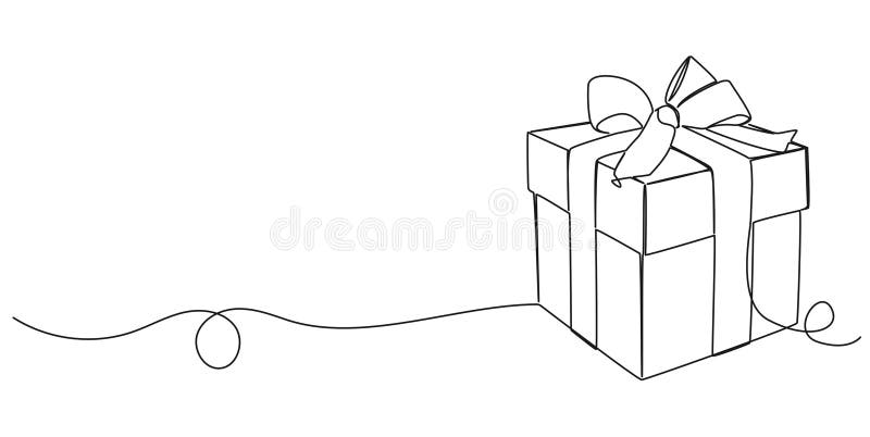 Single Line Drawing of Wrapped Gift Box Stock Illustration ...