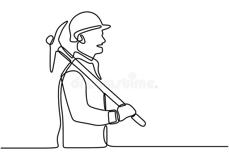 Single Line Drawing of Young Construction Worker Carrying Building ...