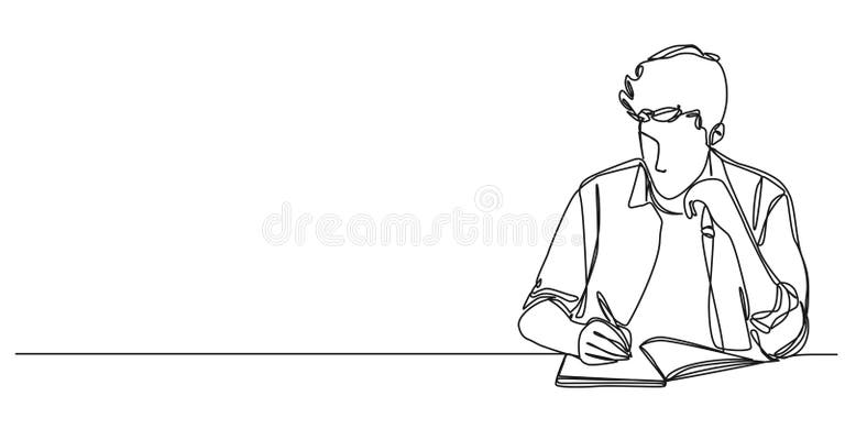 Single Line Drawing of Young Man Taking Notes in Journal Stock Vector ...