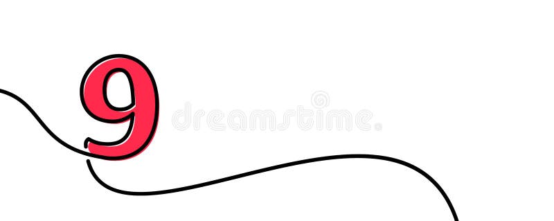 Single Line Drawn Nine 9 Number Stock Vector - Illustration of nine ...