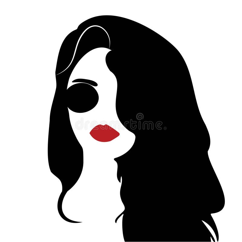 Single Line Female Character Face Black and Color Stock Illustration ...