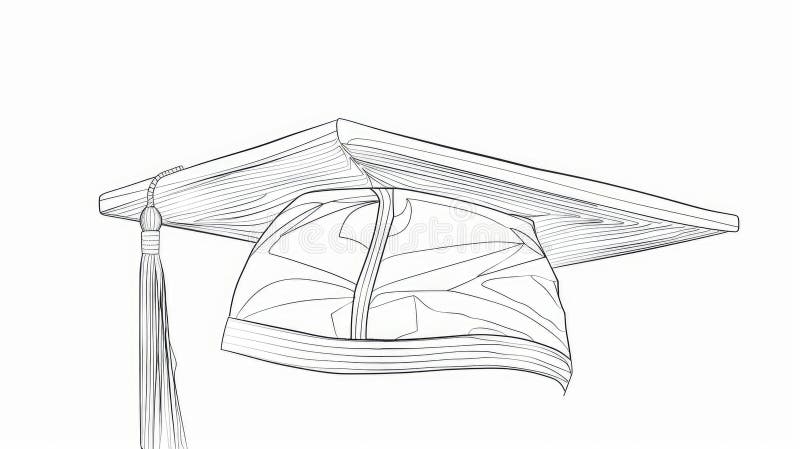 Single Line Graduation Cap Sketch Stock Illustration - Illustration of ...