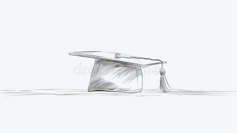 Single Line Graduation Cap Sketch Stock Illustration - Illustration of ...