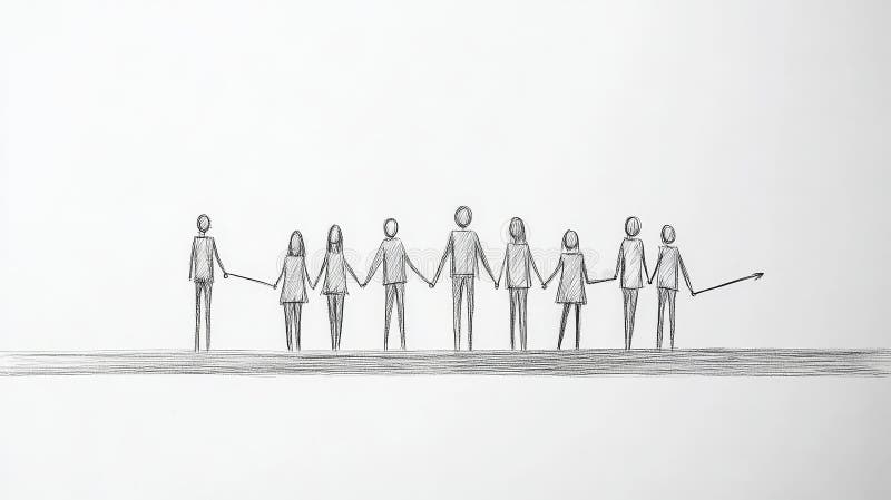A Singleline Pencil Drawing Illustrating a Group of Stakeholders Joined ...