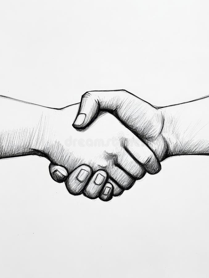 A Single Line Pencil Drawing of Two Hands Shaking Symbolizing Unity ...