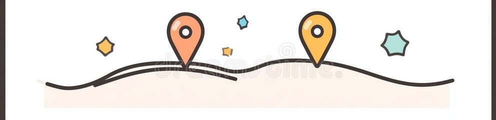 Single-line Route with Map Pins or Navigational Points To Mark ...