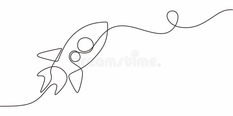 Single Line Vector Art Rocket Launching. Upward Growth Achievement ...
