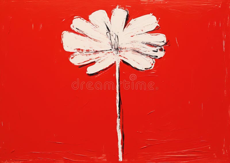 Single Line White and Red Crayon Doodle of Flower Stock Image - Image ...