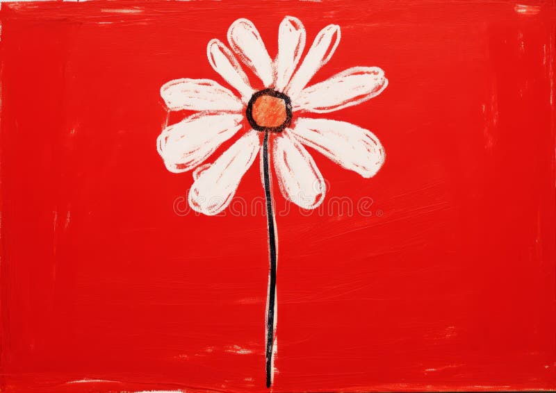 Single Line White and Red Crayon Doodle of Flower Stock Photo - Image ...