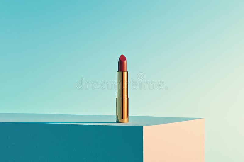 A Single Lipstick Standing Upright on a Smooth Pastel-colored Backdrop ...