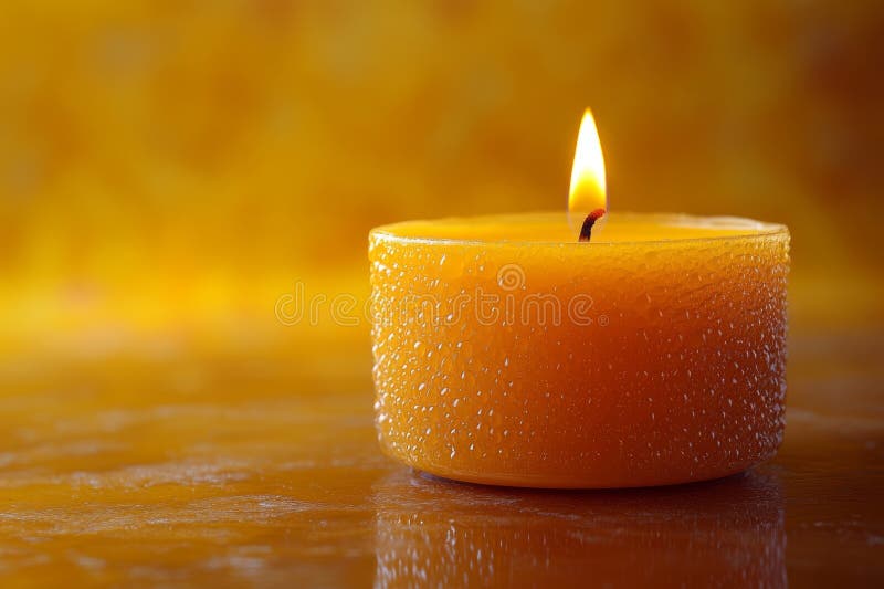 A Single, Lit, Amber Candle Sits on a Reflective Surface. it Symbolizes ...