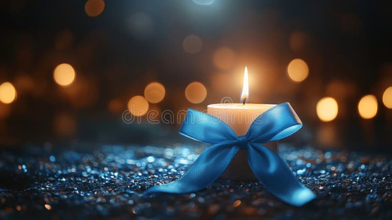 A Single Lit Candle Adorned with a Blue Ribbon Stock Illustration ...