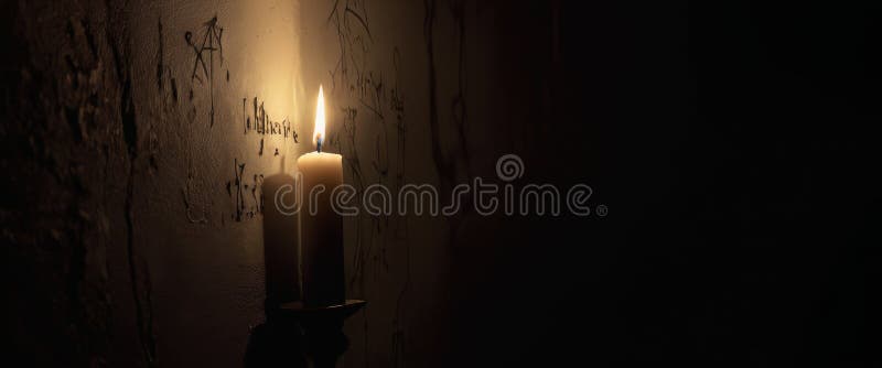 Lit Candle Casting Shadows on a Dark Textured Wall Stock Photo - Image ...