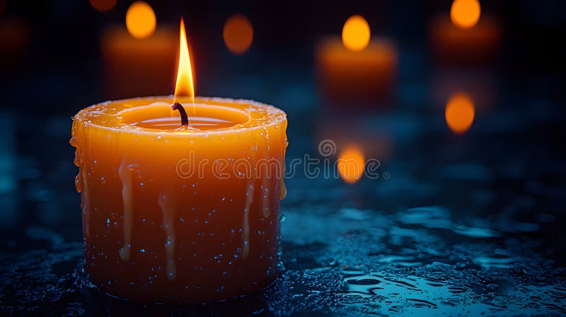 Single Lit Candle in Dark Room Stock Illustration - Illustration of ...