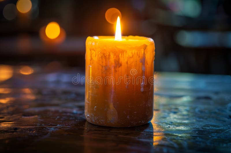 A Single Lit Candle Emitting a Soft Glow, Casting Gentle Shadows in a ...