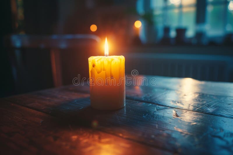 A Single Lit Candle Emitting a Soft Glow, Casting Gentle Shadows in a ...